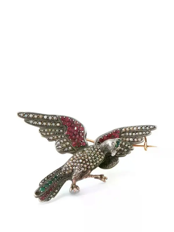 LB EXCLUSIVE Emerald Seed Pearl And Garnet Bird Brooch