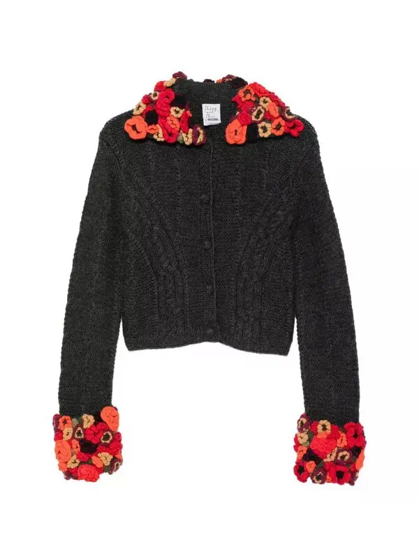 Moschino 2000s Floral-appliqué Cable-knit Sweater