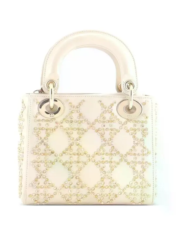 Dior Lady Chain Bag Crystal Embellished Leather Mini Satchel - Neutrals