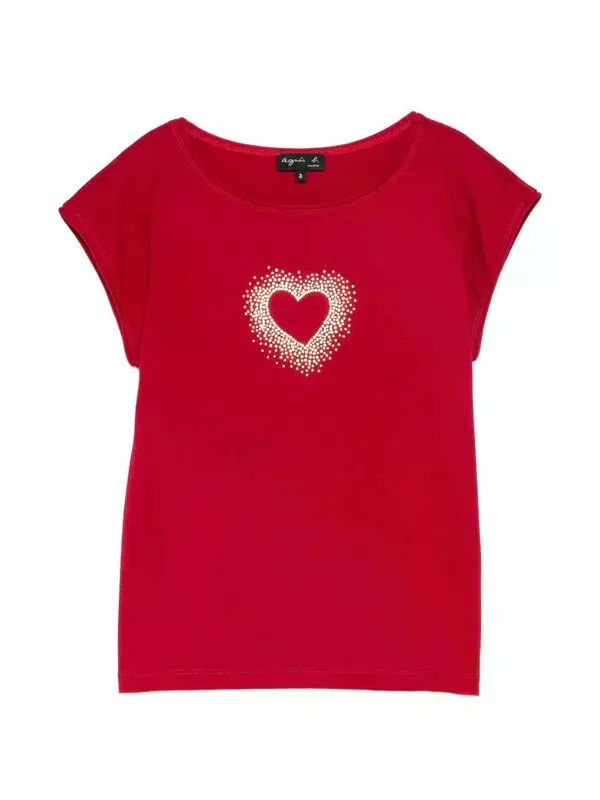 AGNES B. Heart Print T-shirt - Red