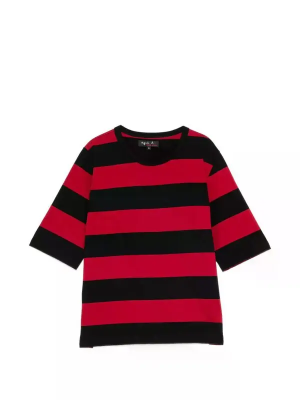 AGNES B. Striped Cotton T-shirt - Red