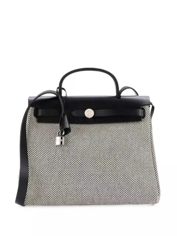 Hermès Herbag Zip Criss Viking Toile And Leather 31 Shoulder Bag - Black