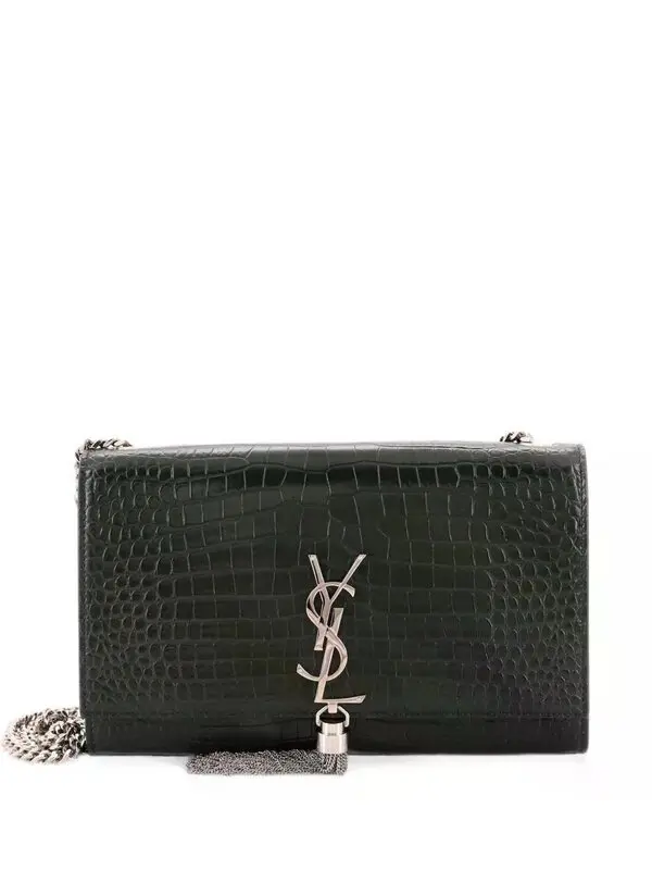 Saint Laurent Classic Monogram Tassel Crocodile Embossed Leather Medium Crossbody Bag - Green