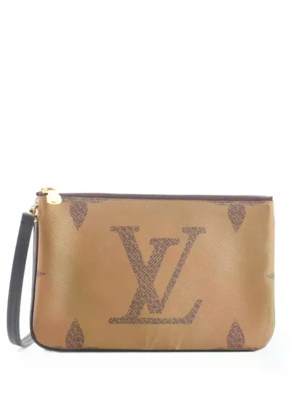 LOUIS VUITTON Double Zip Pochette Reverse Monogram Giant Clutch Bag - Brown