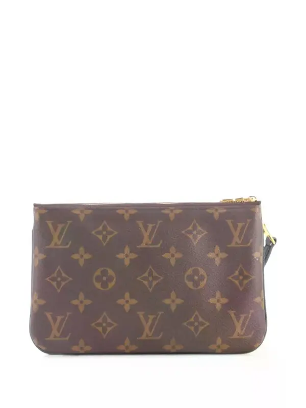 LOUIS VUITTON Double Zip Pochette Reverse Monogram Giant Clutch Bag - Brown