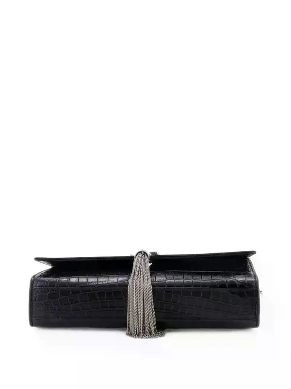 Saint Laurent Classic Monogram Tassel Crocodile Embossed Leather Medium Crossbody Bag