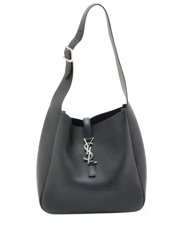 Saint Laurent 2015-2026 Small Grained Calfskin Supple Le 5 A 7 Soft Hobo Shoulder Bag - Black