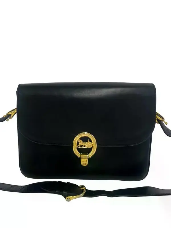 Celine 20th Century Leather Logo Horse Carriage Crossbody Bag - Black
