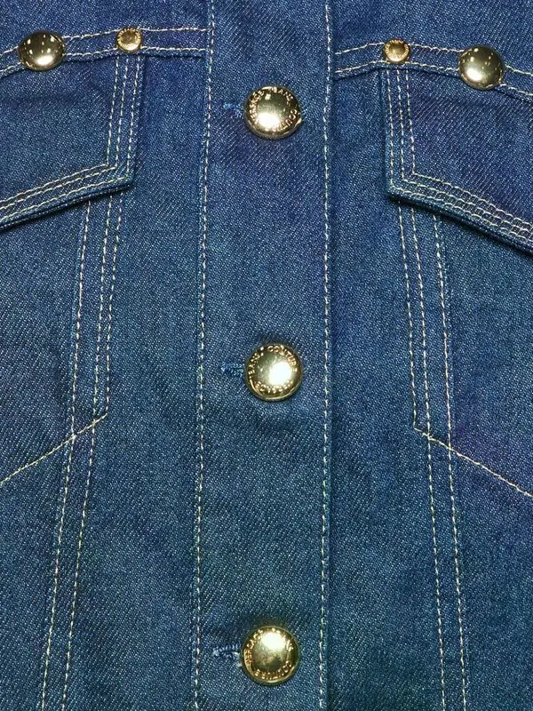 Versace Studded Cropped Denim Vest - Blue
