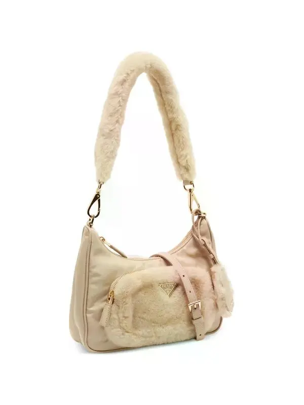 Prada Re-edition Shearling Shoulder Bag - Neutrals