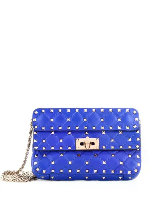 Valentino Garavani Rockstud Spike Flap Bag Quilted Leather Small Crossbody Bag - Blue
