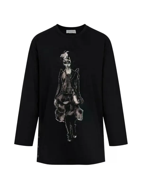 Yohji Yamamoto Graphic-print Side-slit T-shirt - Black