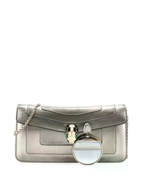 BVLGARI Serpenti Forever Chain Metallic Leather Clutch Bag - Silver