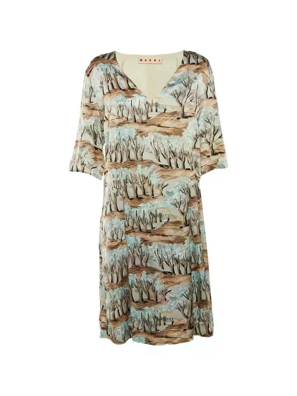 Marni Printed Pleated Dress - Brown
