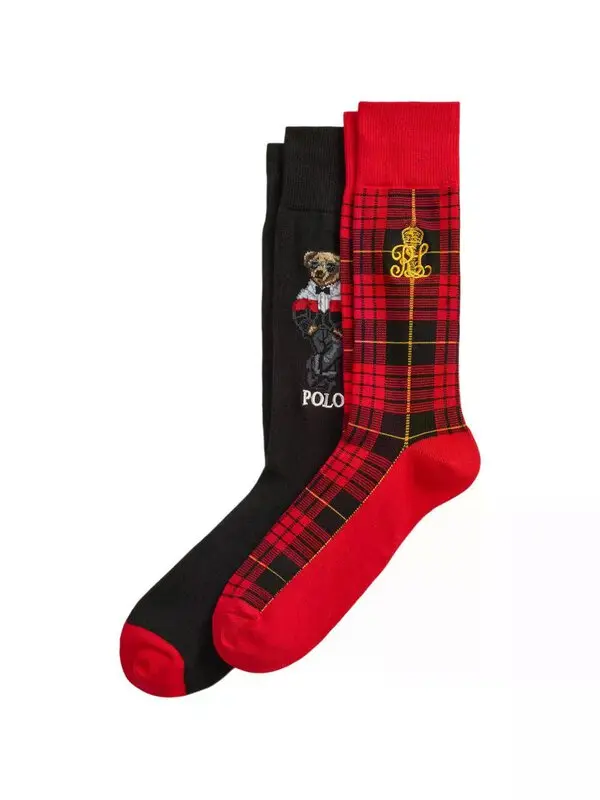 Polo Ralph Lauren Polo Bear Tartan-print Socks - Black