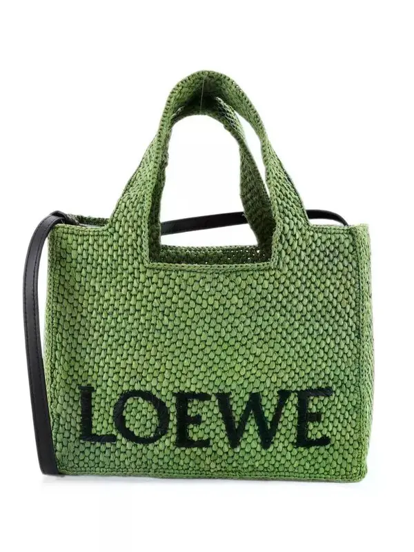 Loewe Paula's Ibiza Logo Convertible Raffia Small Tote Bag - Green