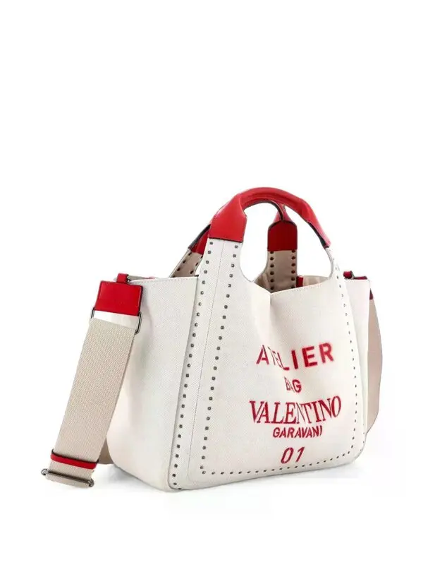 Valentino Garavani Atelier 01 Studded Canvas Medium Tote Bag - Neutrals
