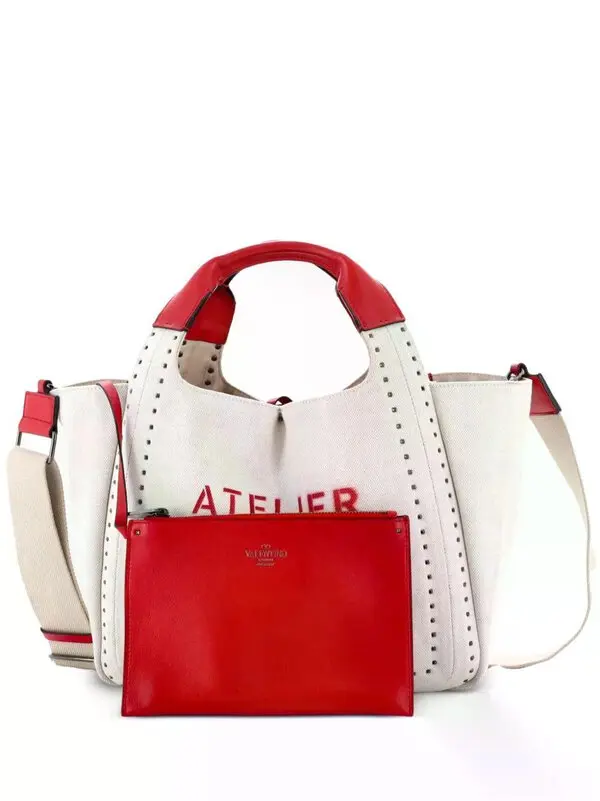 Valentino Garavani Atelier 01 Studded Canvas Medium Tote Bag - Neutrals