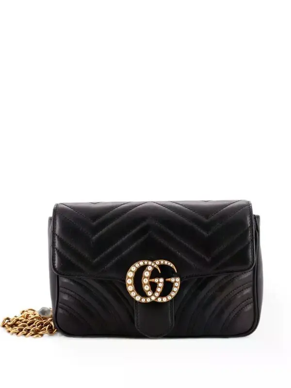 Gucci Pearly Gg Marmont Flap Matelasse Leather Belt Bag - Black