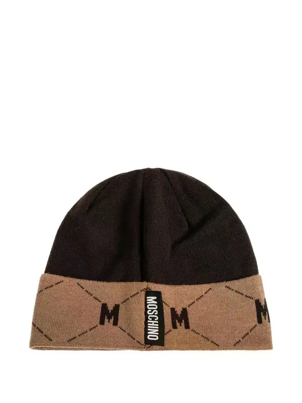 Moschino Print Beanie Hat - Brown