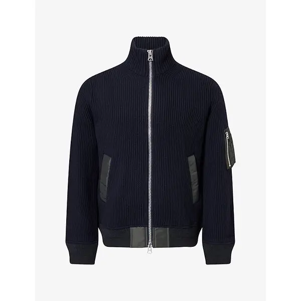 Sacai Stand-collar Zip-up Wool Jumper