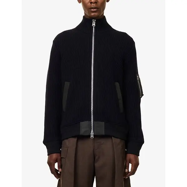 Sacai Stand-collar Zip-up Wool Jumper