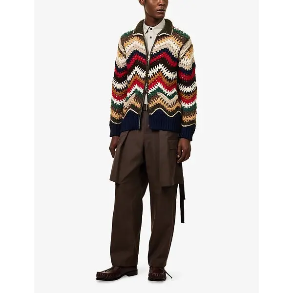 Sacai Crochet-knit Zip-up Wool-blend Cardigan