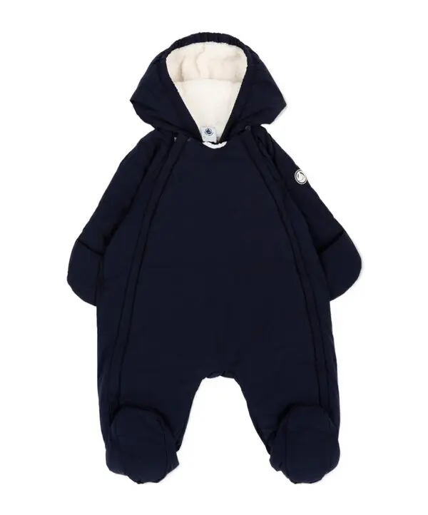 Petit Bateau Long Sleeve Hooded Bodysuit With Integrated Footies - Black