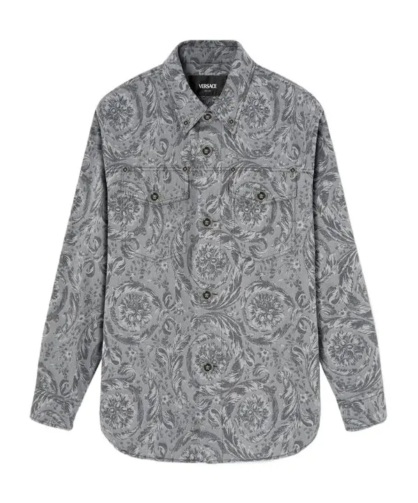 Versace Barocco Jacquard Long-sleeved Overshirt - Grey