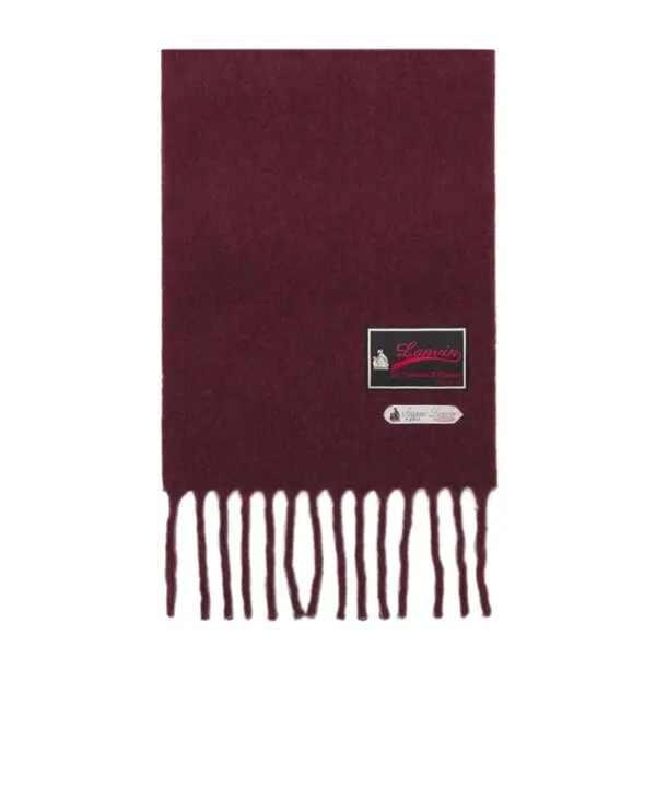 LANVIN Logo Patch Fringed Edge Scarf - Garnet