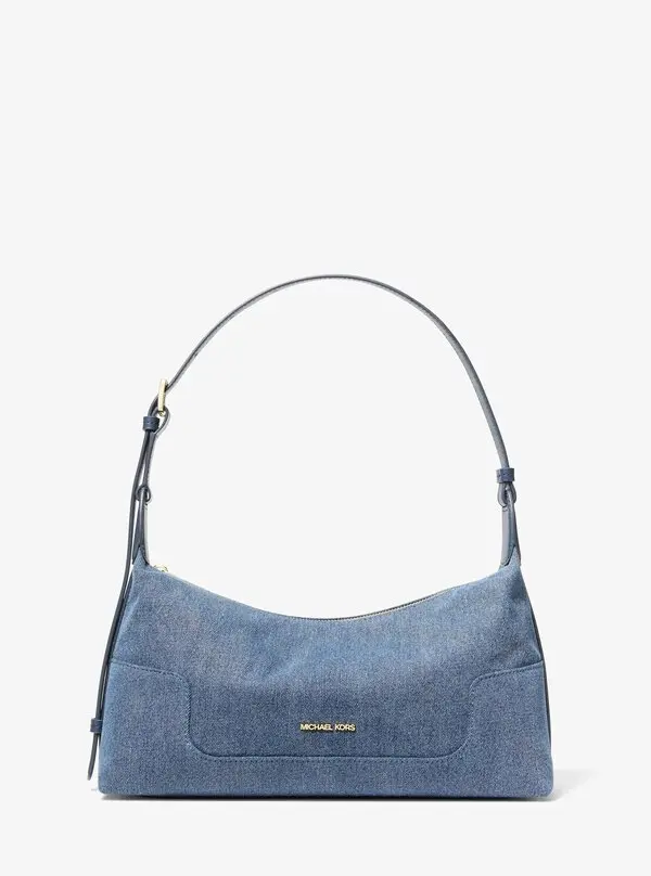 Michael Kors Teddi Medium Washed Denim Slouchy Shoulder Bag In By - Blue