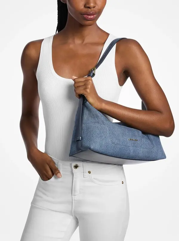 Michael Kors Teddi Medium Washed Denim Slouchy Shoulder Bag In By