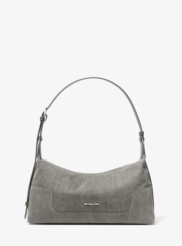 Michael Kors Teddi Medium Washed Denim Shoulder Bag In By - Grey