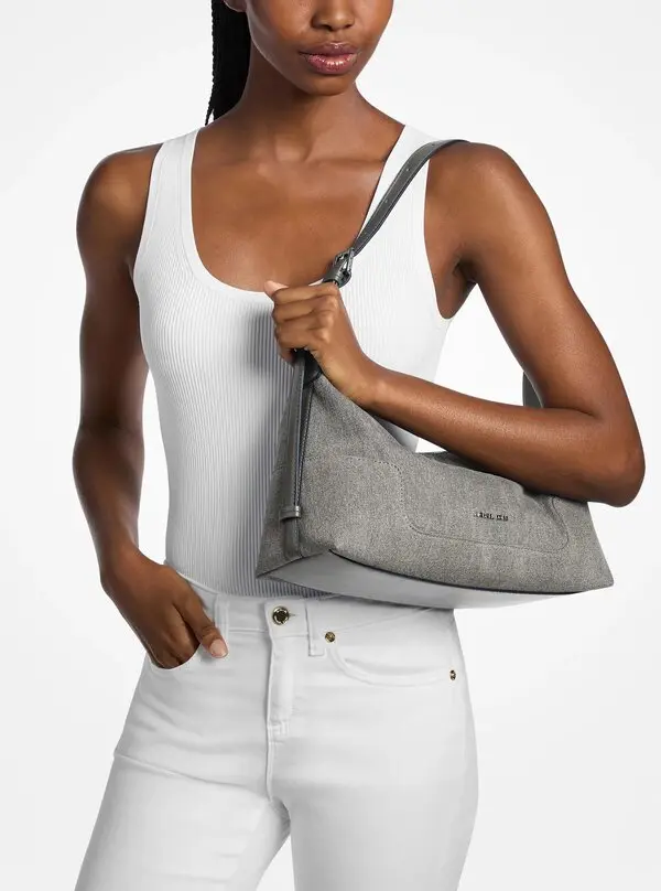 Michael Kors Teddi Medium Washed Denim Shoulder Bag In By