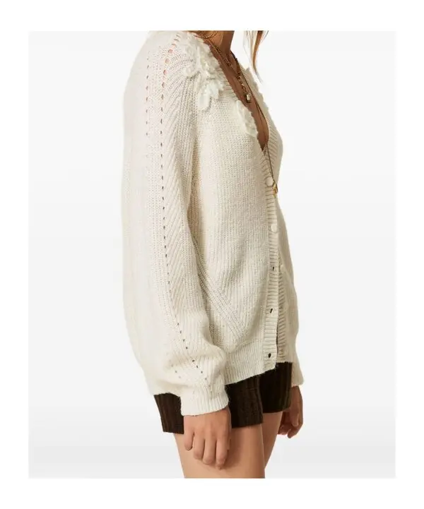 TWINSET Crochet Floral Appliqué Knit V-neck Cardigan