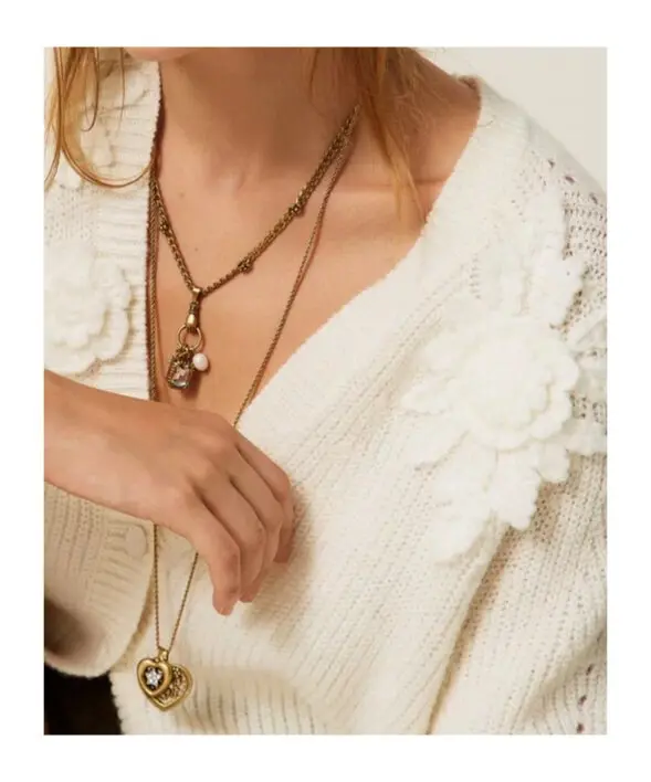 TWINSET Crochet Floral Appliqué Knit V-neck Cardigan
