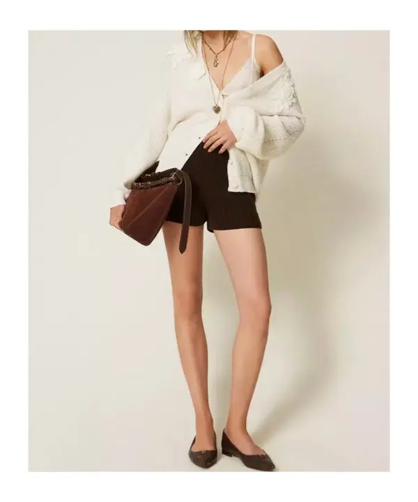 TWINSET Crochet Floral Appliqué Knit V-neck Cardigan