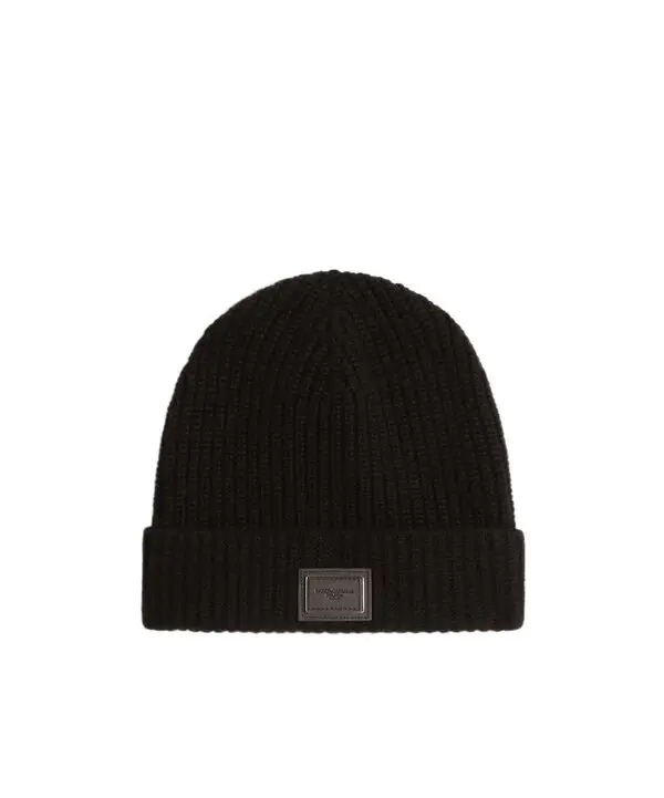 Dolce & Gabbana Cashmere Ribbed Beanie - Black