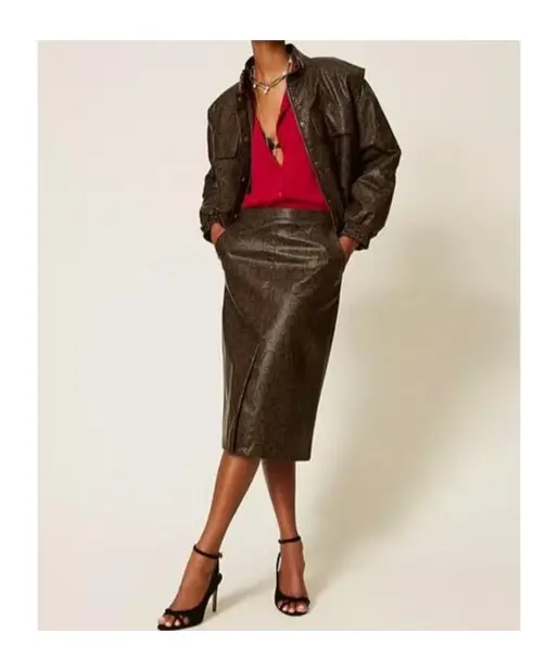 TWINSET Faux Leather Midi Skirt