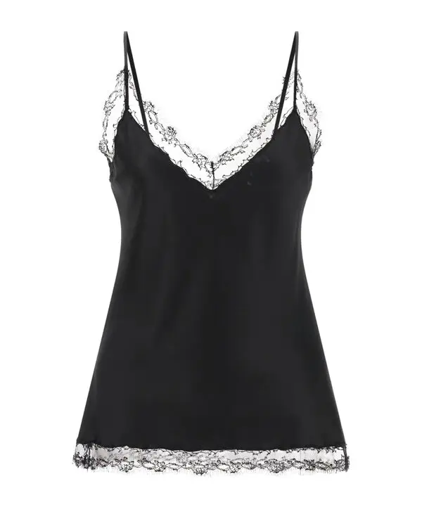 Ermanno Scervino Spaghetti Strap Camisole With Lace Trim - Black