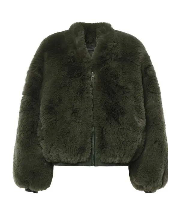 THE FRANKIE SHOP Faux Fur Bomber Jacket - Green