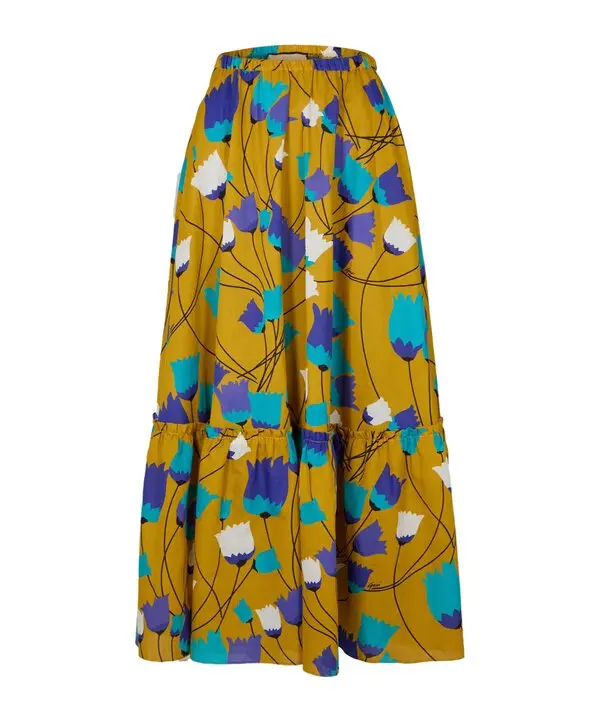Gucci Floral Print Tiered Maxi Skirt