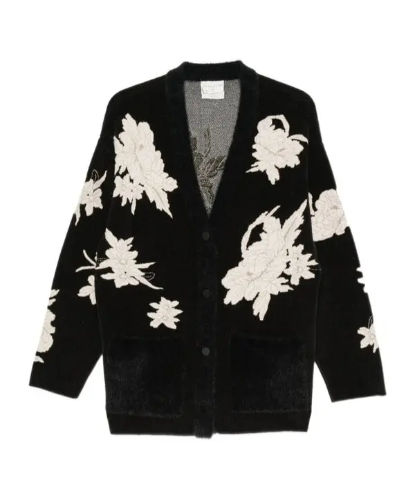 FORTE_FORTE Floral-embroidered Knit Top - Black