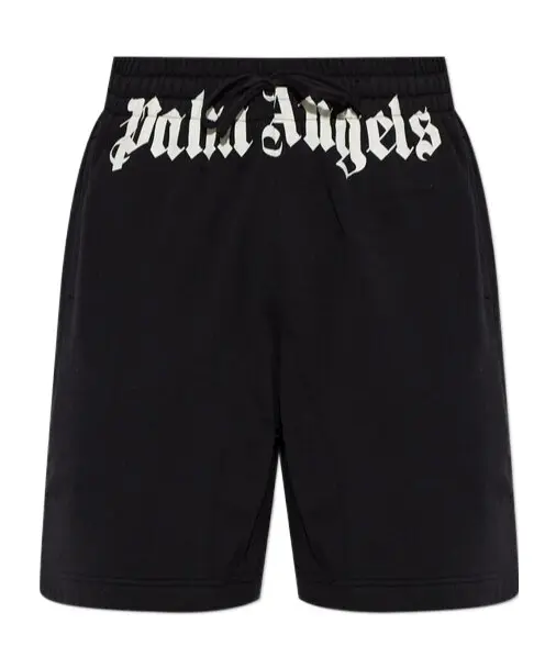 Palm Angels Cotton Drawstring Shorts With Logo Detail - Black