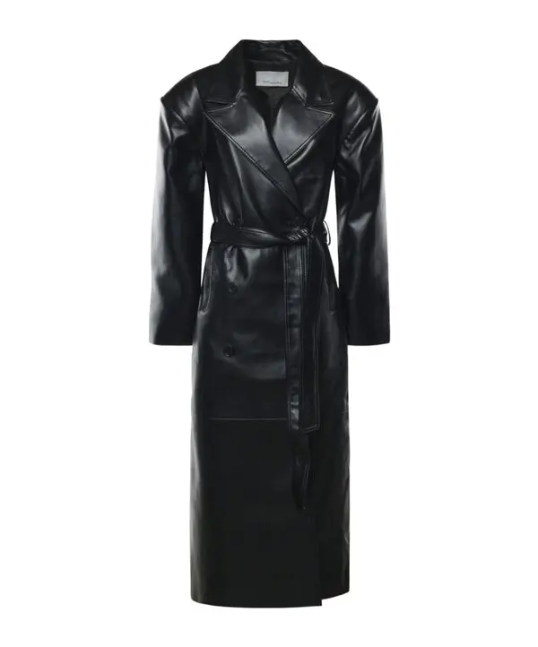 THE FRANKIE SHOP Logo-detailed Long Leather Coat - Black