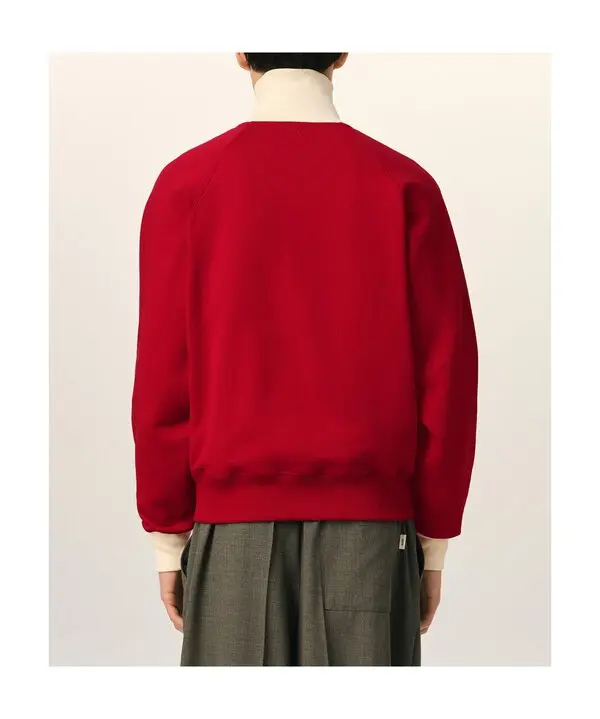 AMI Paris Red Zipped Cotton Sweatshirt With De Coeur