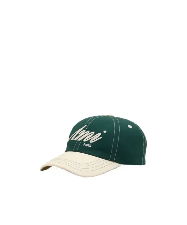 AMI Paris Logo Embroidered Curved Peak Cap - Green/ivory