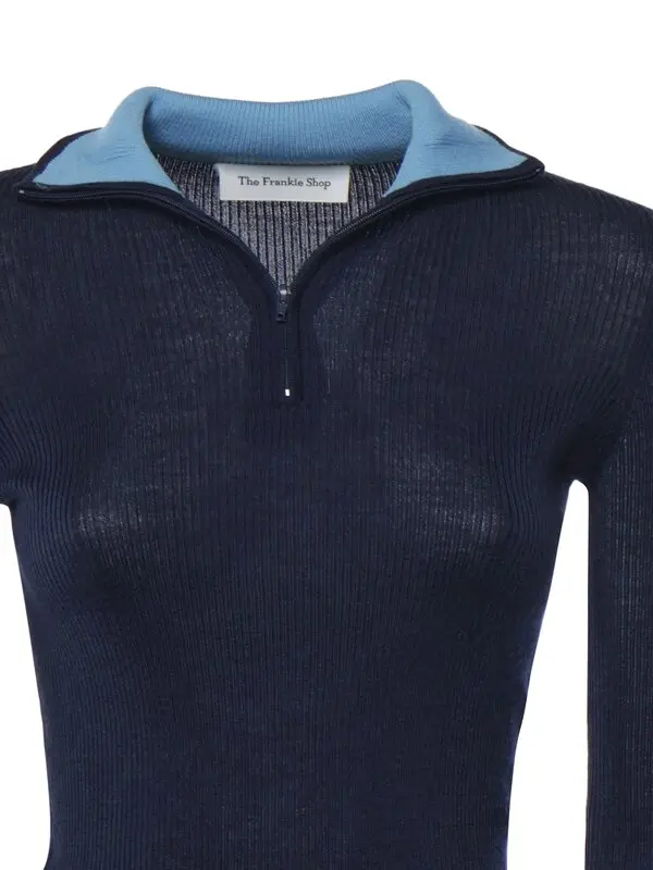 THE FRANKIE SHOP Ribbed Knit Half-zip Turtleneck Sweater