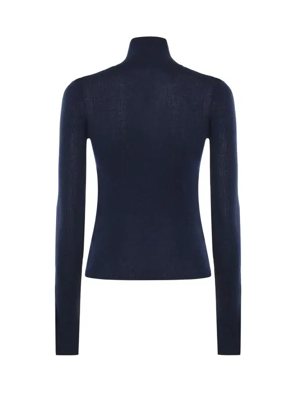 THE FRANKIE SHOP Ribbed Knit Half-zip Turtleneck Sweater - Navy