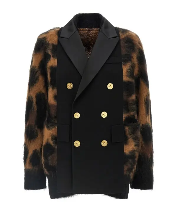 Sacai Long-sleeved Sweater With Blazer Detailing And Leopard Print